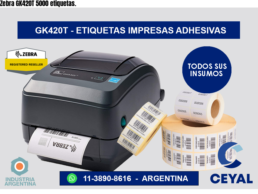 Zebra GK420T 5000 etiquetas. | Zebra Etiquetadora